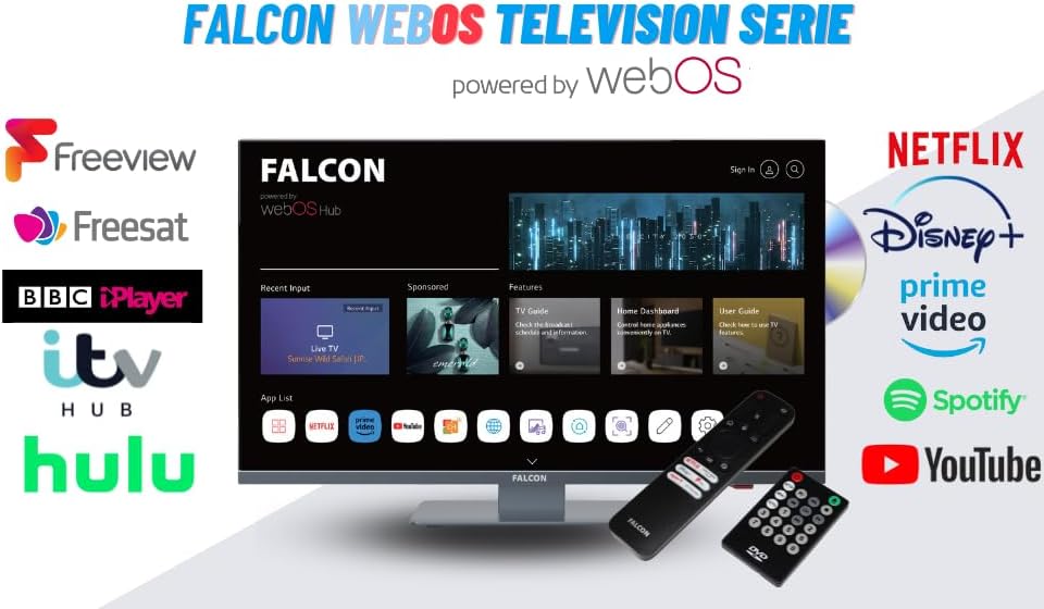 Falcon 22" Slim Bezel WebOS Multi-Voltage Smart TV HD Satellite & Cabl ...